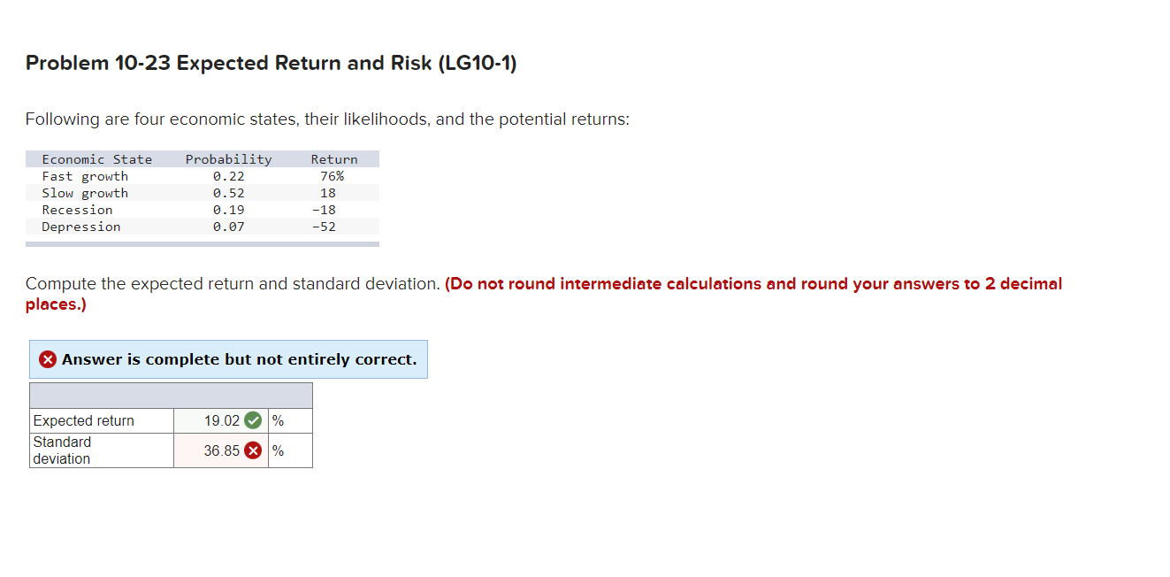 Solved Problem 10-23 Expected Return and Risk | Chegg.com Solved Problem 10-23 Expected Return and Risk | Chegg.com