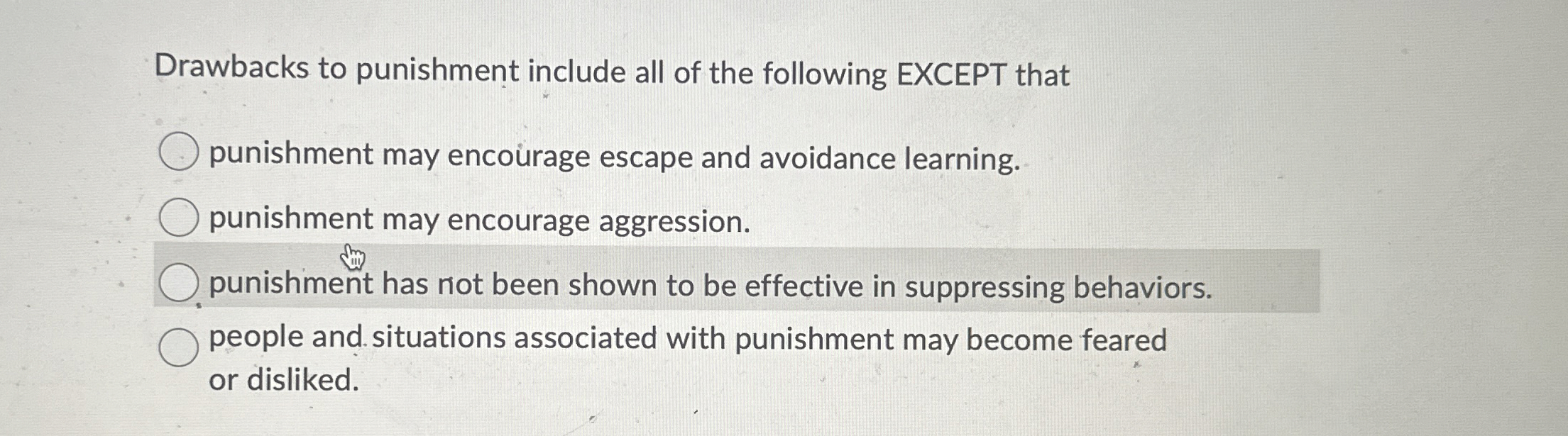 Solved Drawbacks to punishment include all of the following | Chegg.com