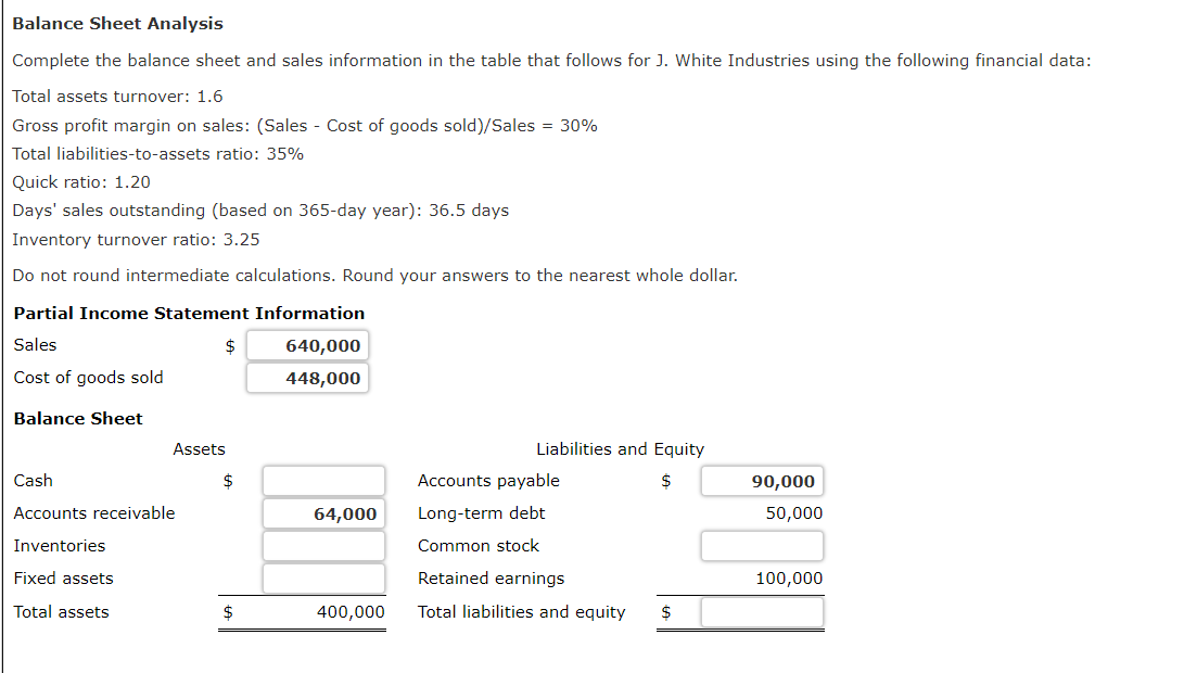 Solved Balance Sheet AnalysisComplete the balance sheet and | Chegg.com