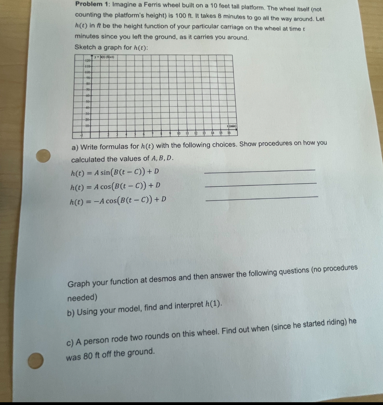 Solved Problem 1: Imagine a Ferris wheel built on a 10 ﻿feet | Chegg.com