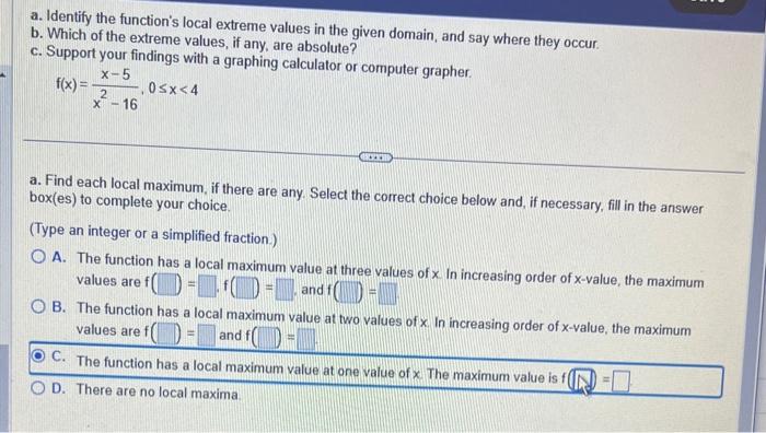 Solved a. Identify the function's local extreme values in | Chegg.com