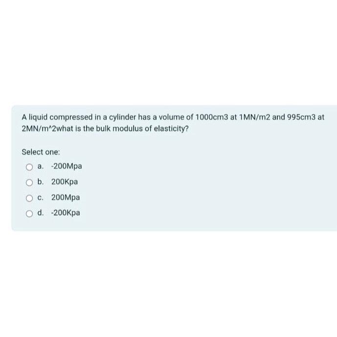 Solved A liquid compressed in a cylinder has a volume of | Chegg.com