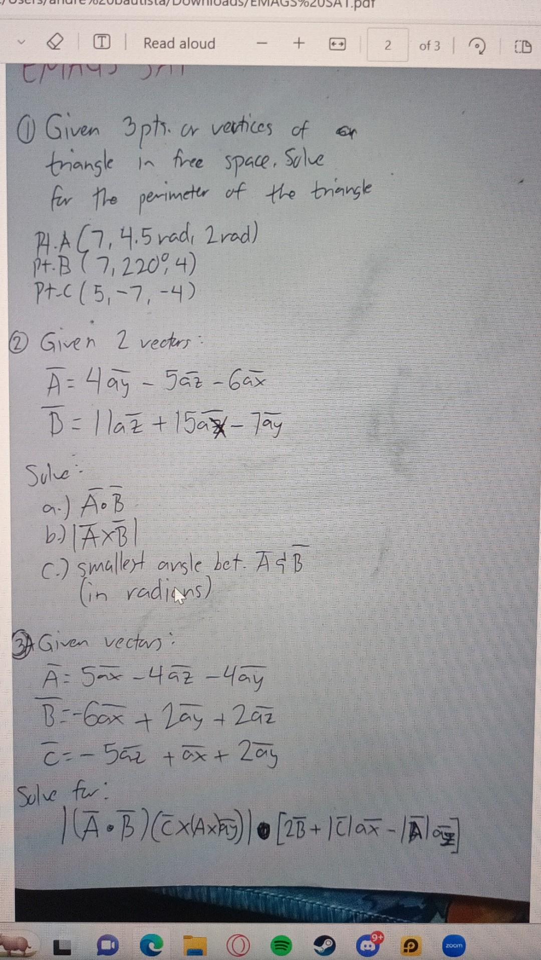 Solved (1) Given 3 ptr. or vertices of triangle in tree | Chegg.com