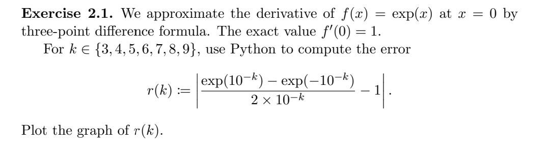 Exercise 2.1. We approximate the derivative of | Chegg.com