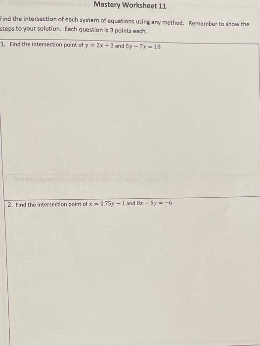 Solved Mastery Worksheet 11 Find the intersection of each | Chegg.com
