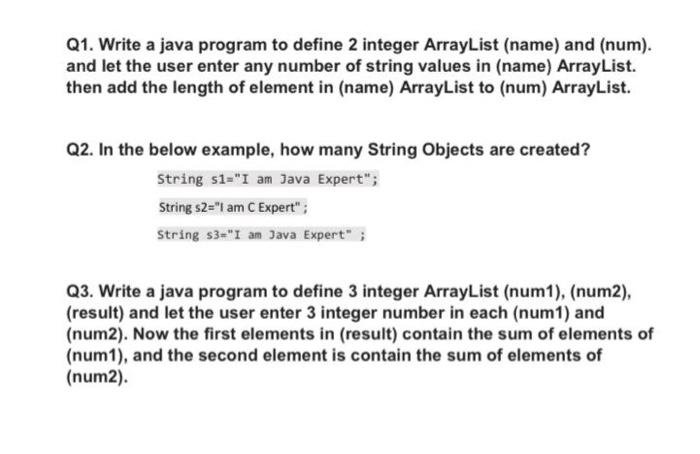 Solved Q1. Write a java program to define 2 integer | Chegg.com