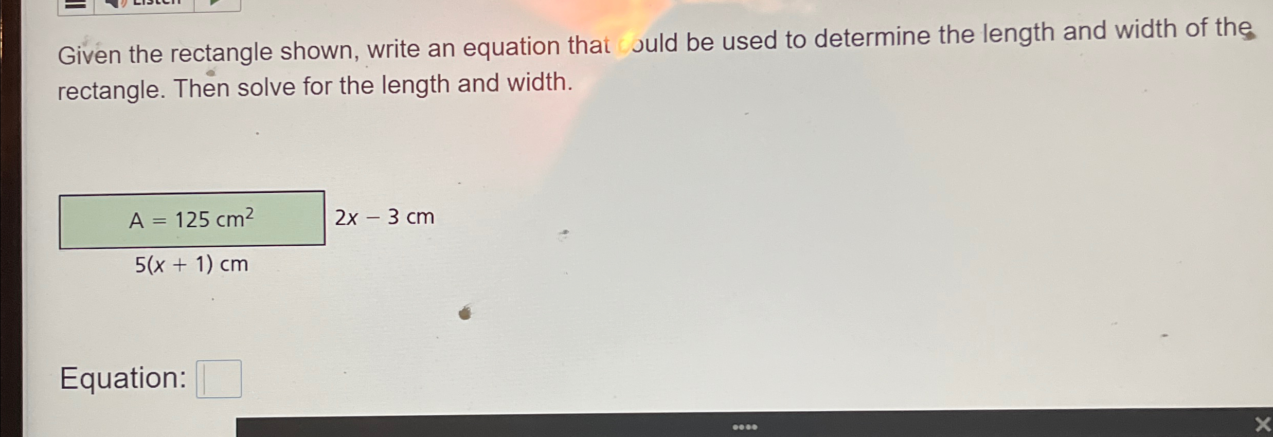 Given the rectangle shown, write an equation that | Chegg.com