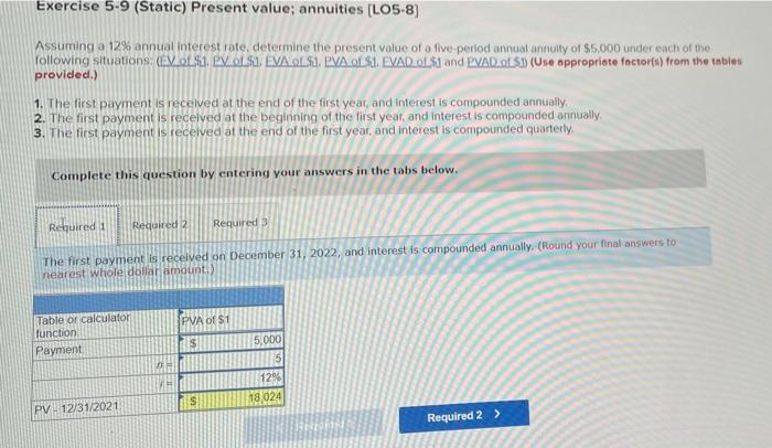 Solved Exercise 5-9 (Static) Present value; annuities | Chegg.com