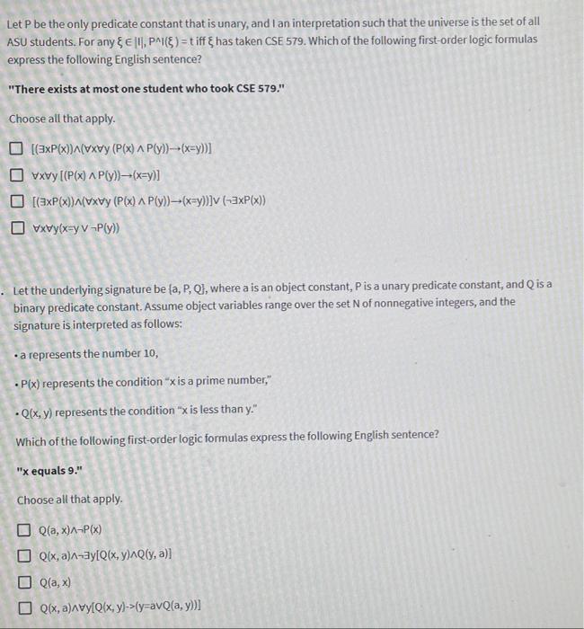 Solved Let P be the only predicate constant that is unary, | Chegg.com