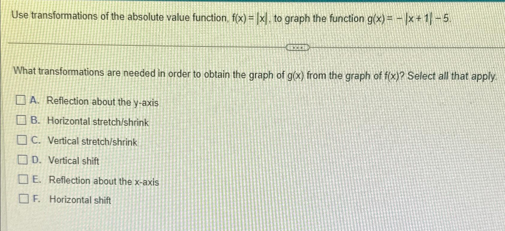 Solved Use transformations of the absolute value function, | Chegg.com