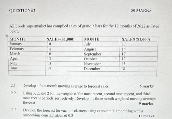 Solved QUESTION\#2 50 MARKS All Foods supermarket has | Chegg.com