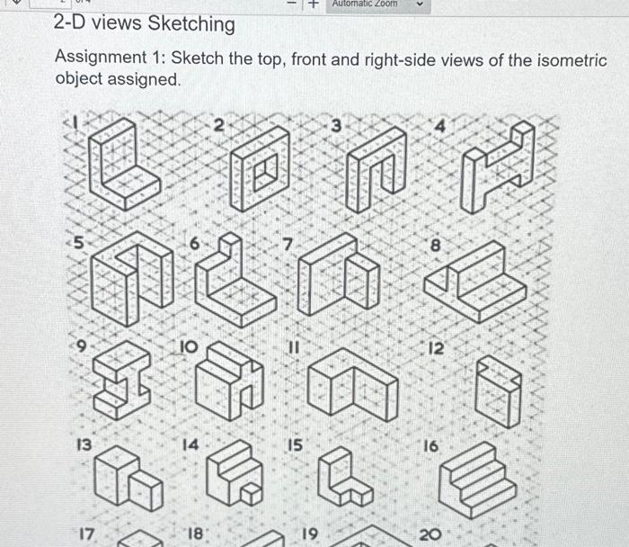 Solved 2−D views Sketching Assignment 1: Sketch the top, | Chegg.com