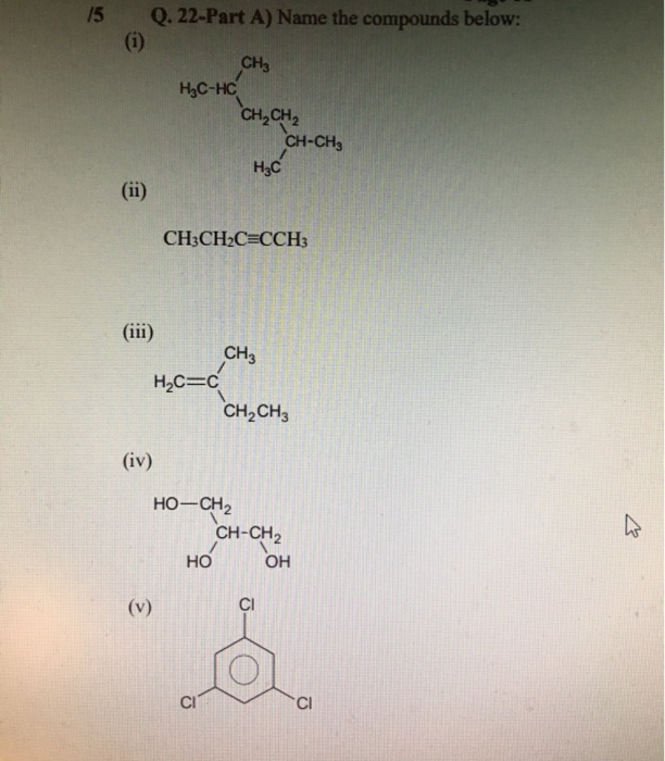 Solved 15 Q. 22-Part A) Name the compounds below: (i) CHE | Chegg.com