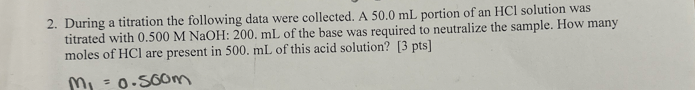 Solved During a titration the following data were collected. | Chegg.com