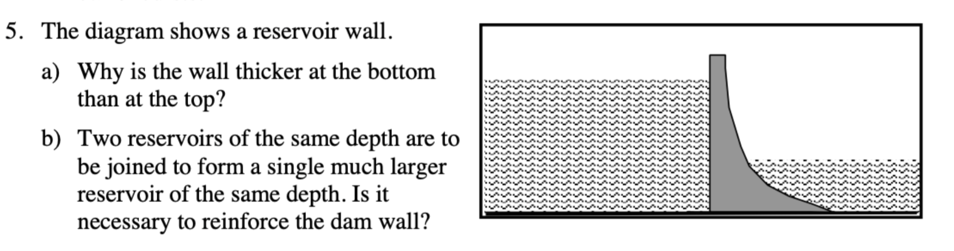 Solved The diagram shows a reservoir wall.a) ﻿Why is the | Chegg.com