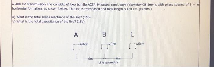 Solved A 400kV transmission line consists of two bundle ACSR | Chegg.com