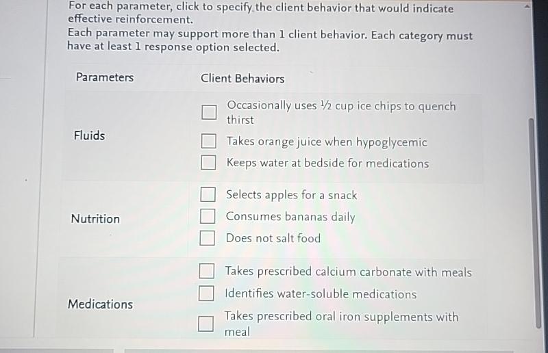Solved For each parameter, click to specify, the client | Chegg.com