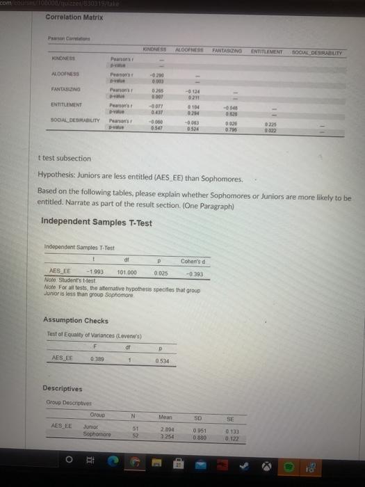 Please write an APA Results section using the Results | Chegg.com