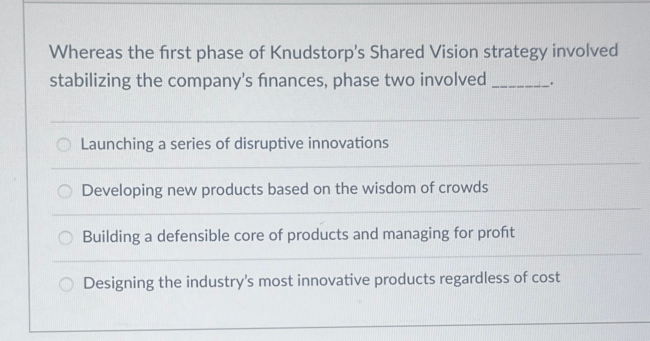 Solved Whereas the first phase of Knudstorp's Shared Vision | Chegg.com