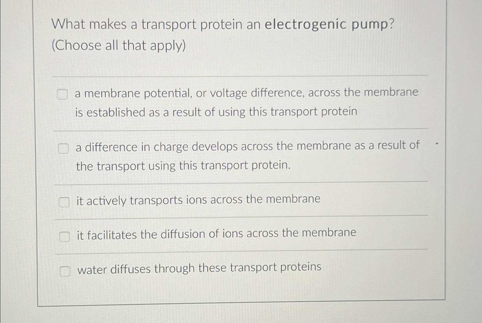Solved What makes a transport protein an electrogenic | Chegg.com