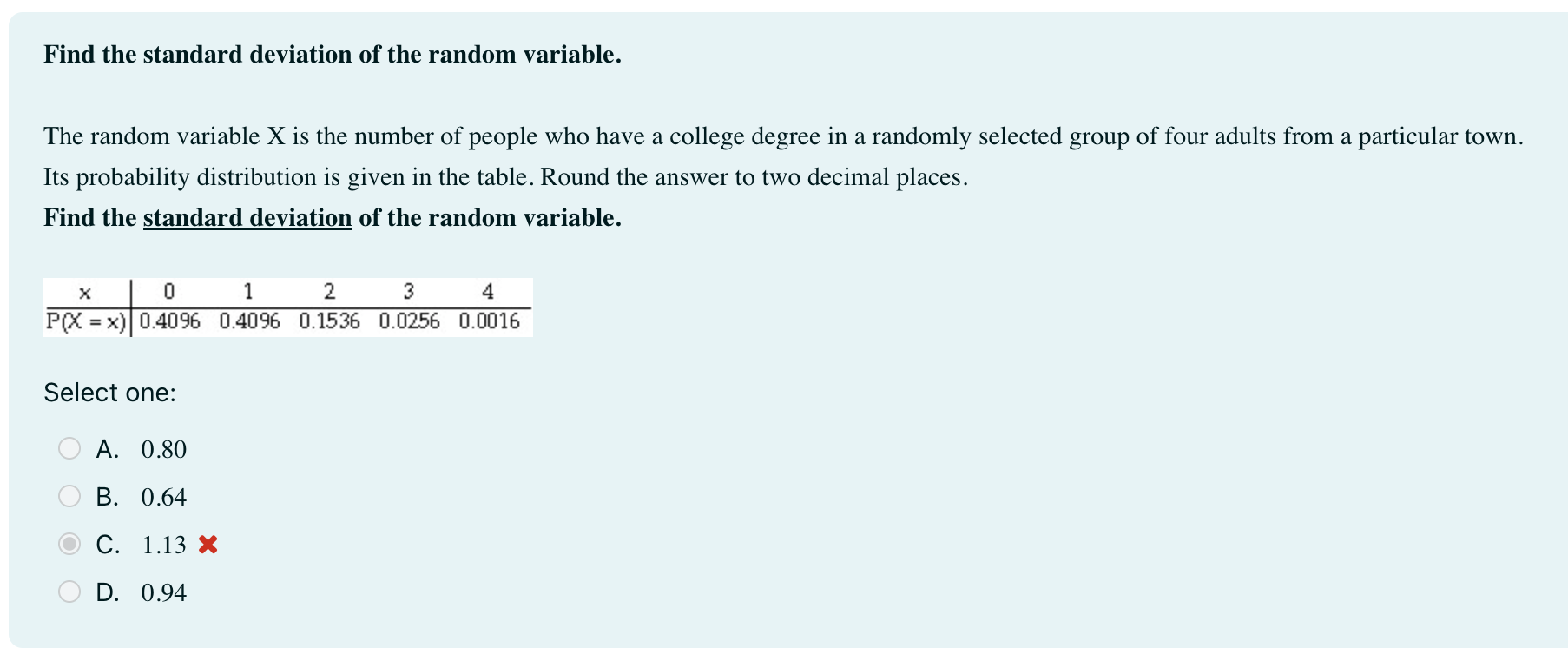 Solved Find the standard deviation of the random | Chegg.com