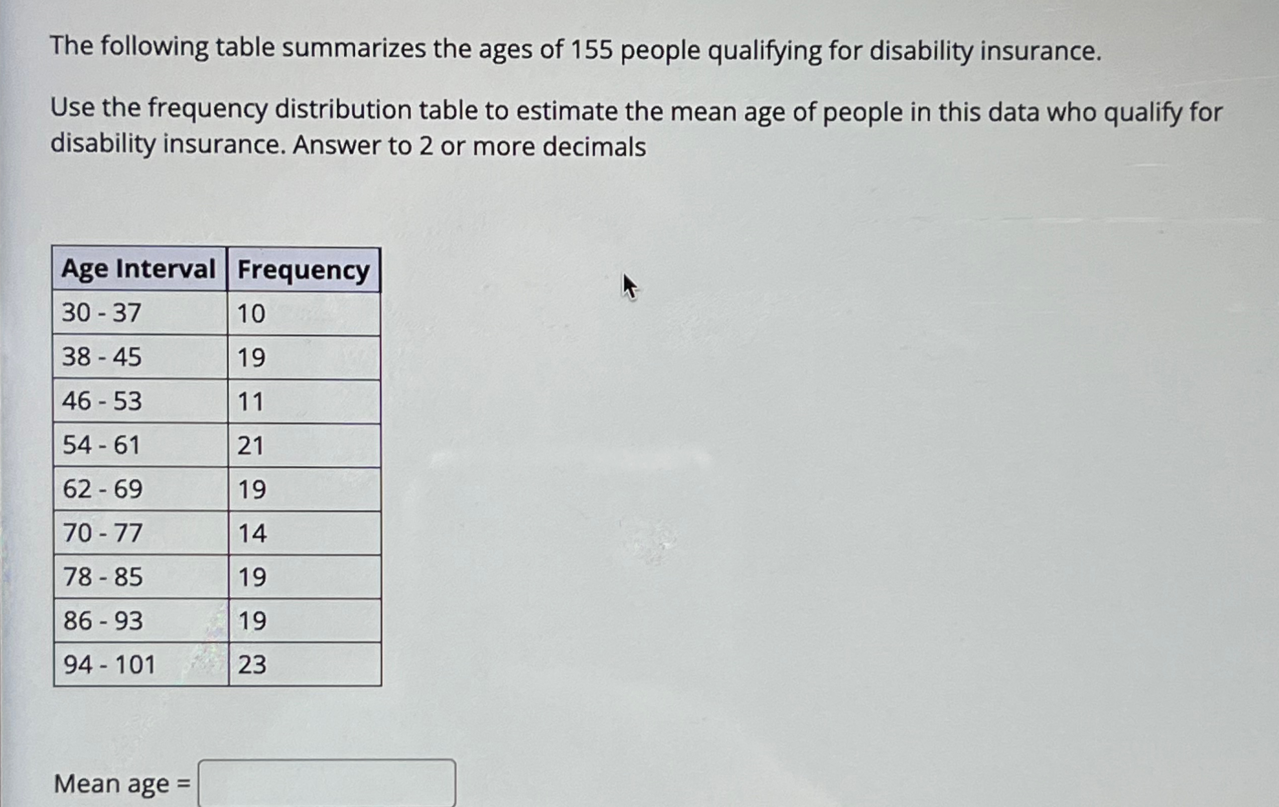 Solved The following table summarizes the ages of 155 | Chegg.com