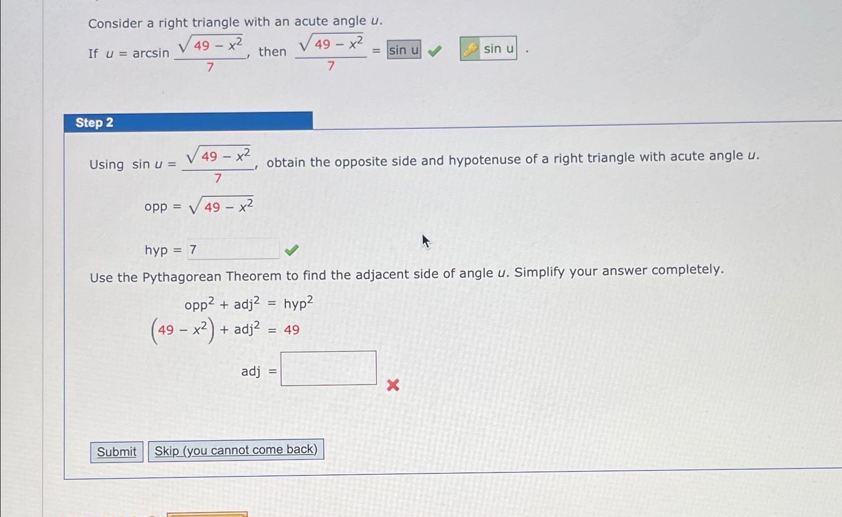 Solved Consider a right triangle with an acute angle u.If | Chegg.com