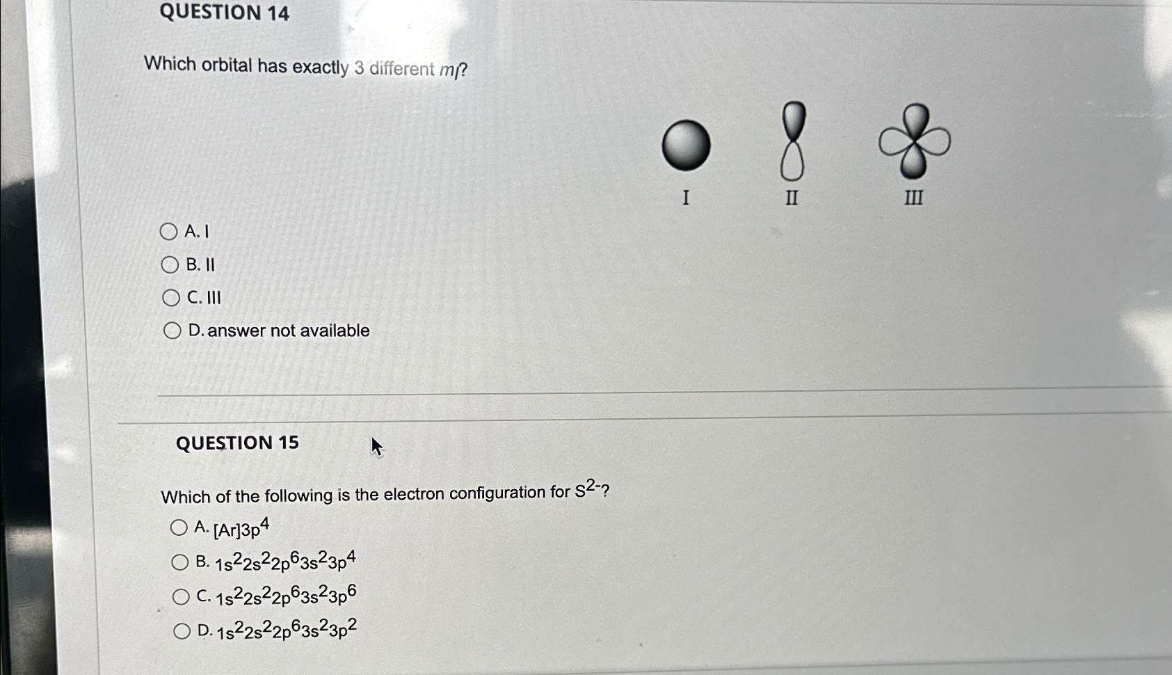 Solved QUESTION 14Which orbital has exactly 3 ﻿different | Chegg.com