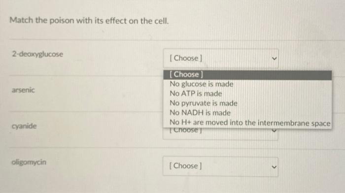 [Solved]: Match the poison with its effect on the cell. 2-d