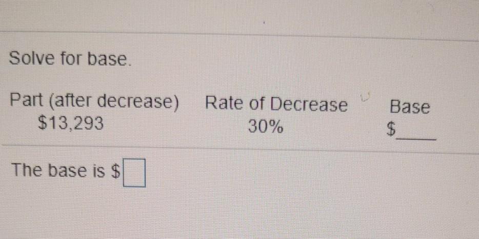 Solved Solve for base. Part (after decrease) $13,293 Rate of | Chegg.com