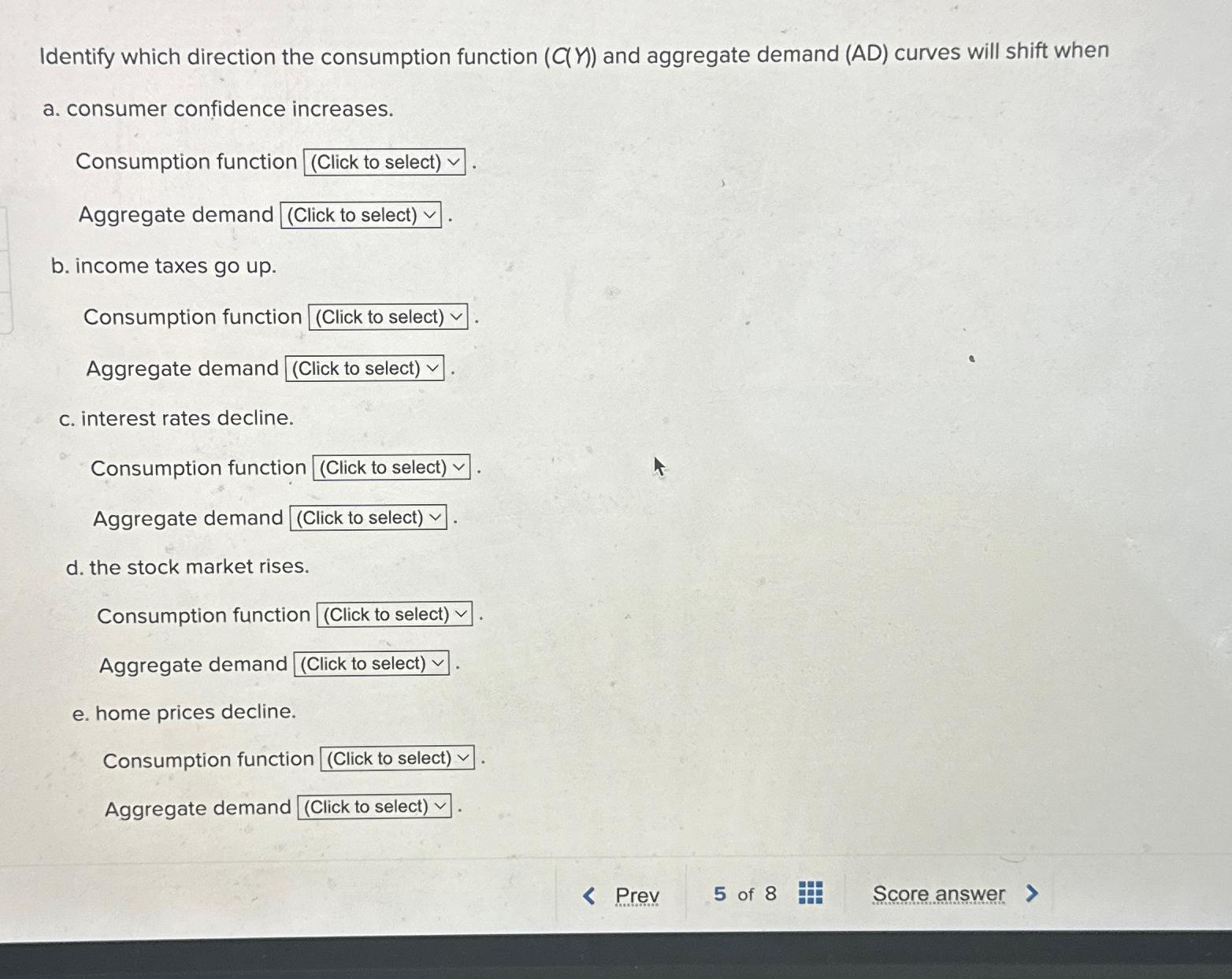 Solved Identify which direction the consumption function | Chegg.com