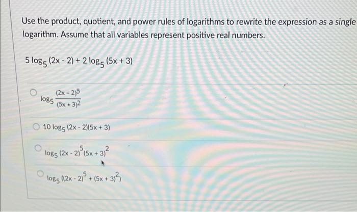 Solved Use the product, quotient, and power rules of | Chegg.com