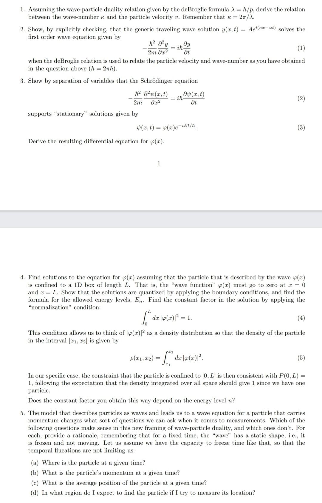 Solved 1. Assuming the wave-particle duality relation given | Chegg.com