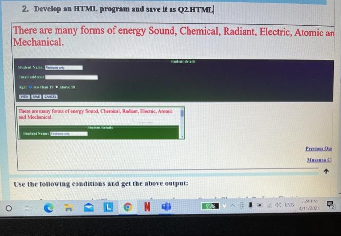 Solved 2. Develop an HTML program and save it as Q2.HTML | Chegg.com