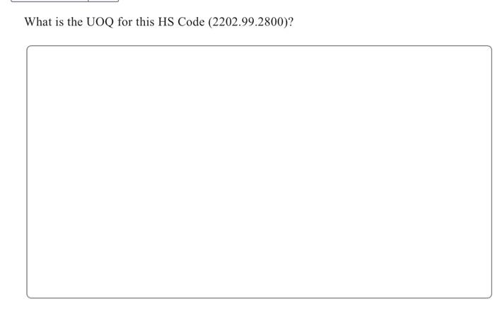 Solved What is the UOQ for this HS Code (2202.99.2800)? | Chegg.com