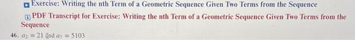 Solved Exercise: Writing the nth Term of a Geometric | Chegg.com
