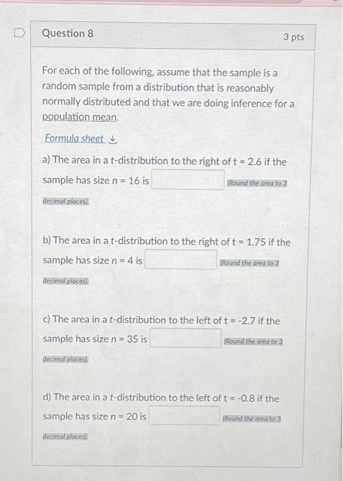 Solved Question 8 For each of the following, assume that the | Chegg.com