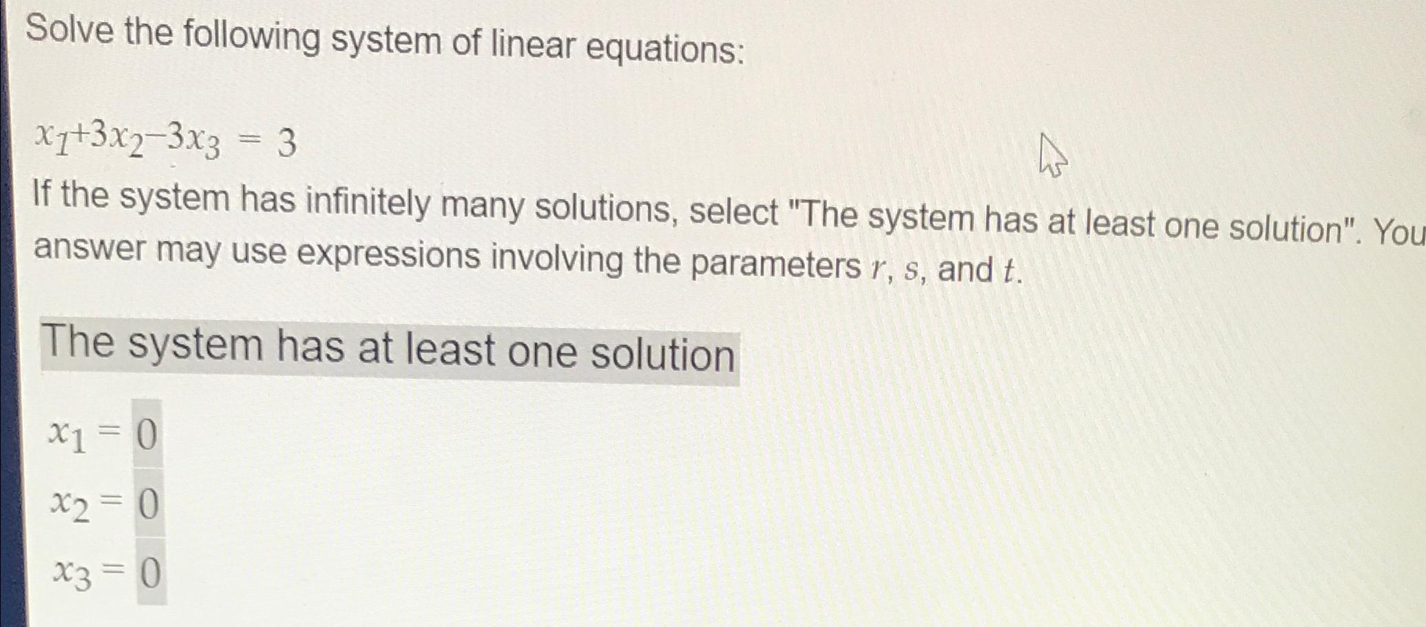 Solved Solve the following system of linear | Chegg.com