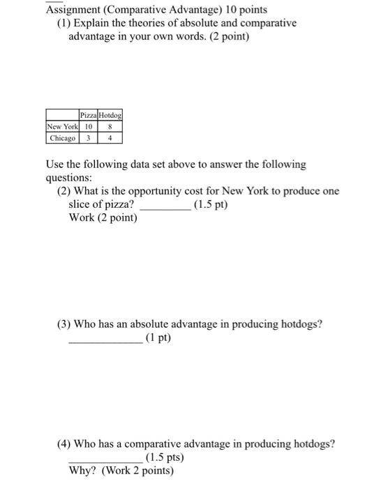 Solved Assignment (Comparative Advantage) 10 points (1) | Chegg.com