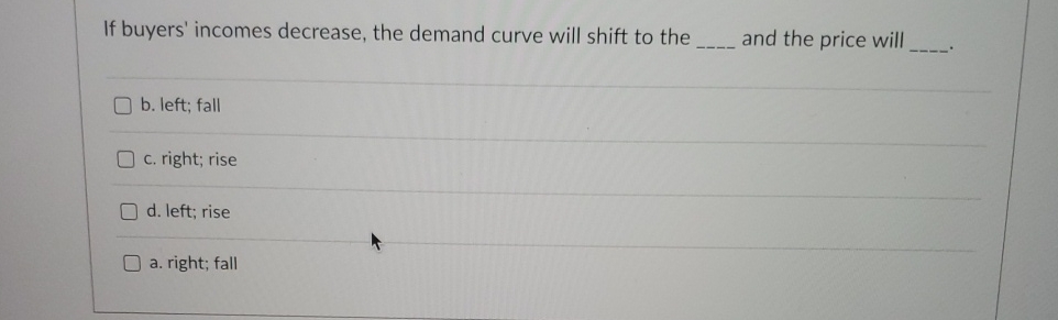 Solved If buyers' incomes decrease, the demand curve will | Chegg.com