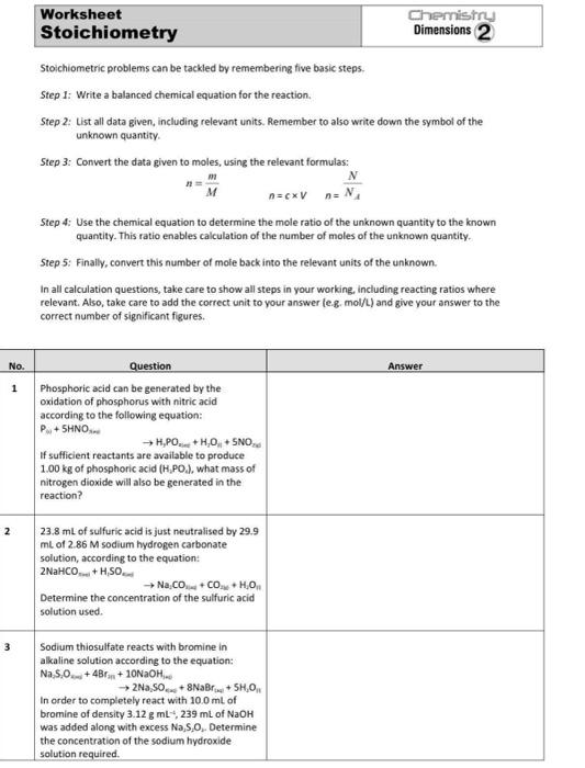 Solved Stoichiometric problems can be tackled by remembering | Chegg.com