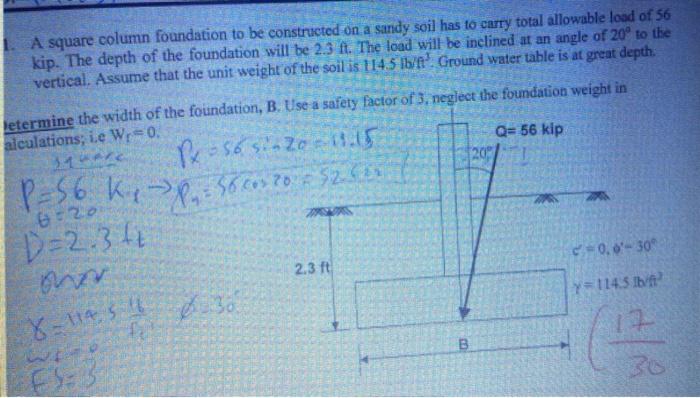 Solved A square column foundation to be constructed on a | Chegg.com