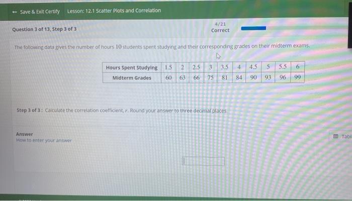 Solved - Save & Exit Certity Lesson: 12.1 Scatter Plots and | Chegg.com