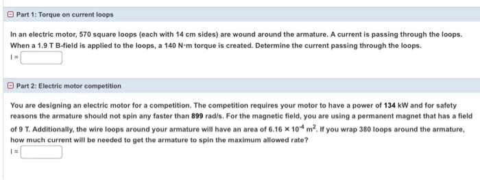 Solved Part 1: Torque on current loops In an electric motor, | Chegg.com