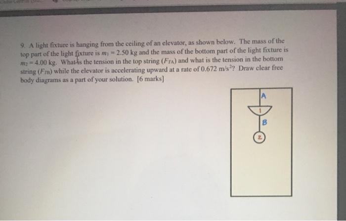 Solved 9. A light fixture is hanging from the ceiling of an | Chegg.com