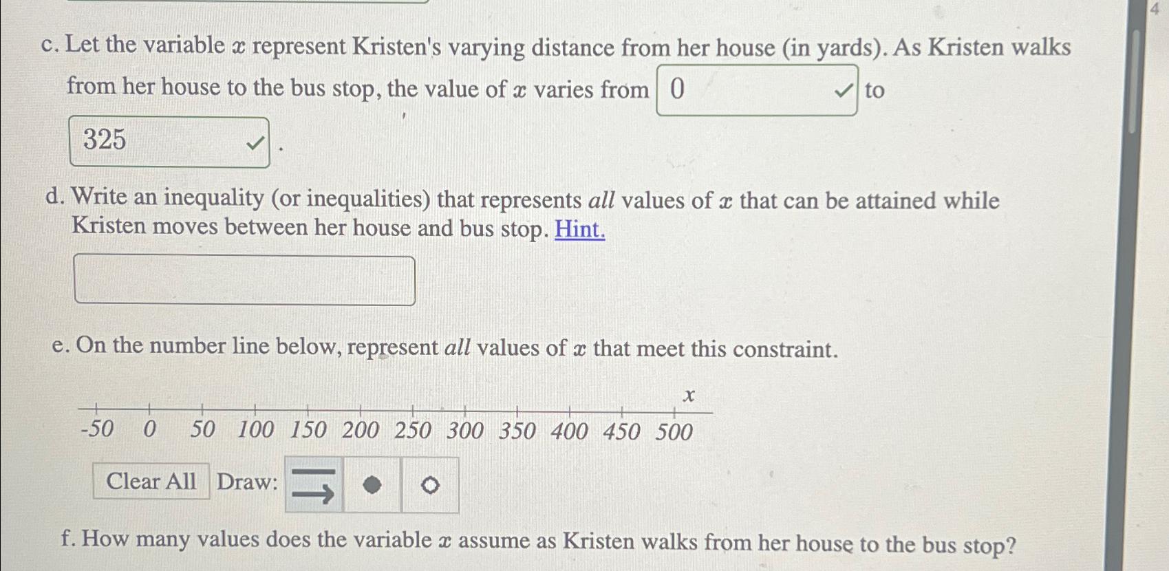 Solved c. ﻿Let the variable x ﻿represent Kristen's varying | Chegg.com