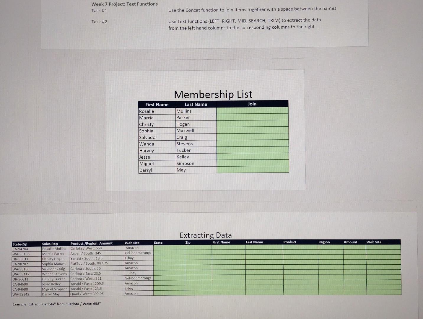 Solved Week 7 Project: Text Functions Task \#1 Use the | Chegg.com