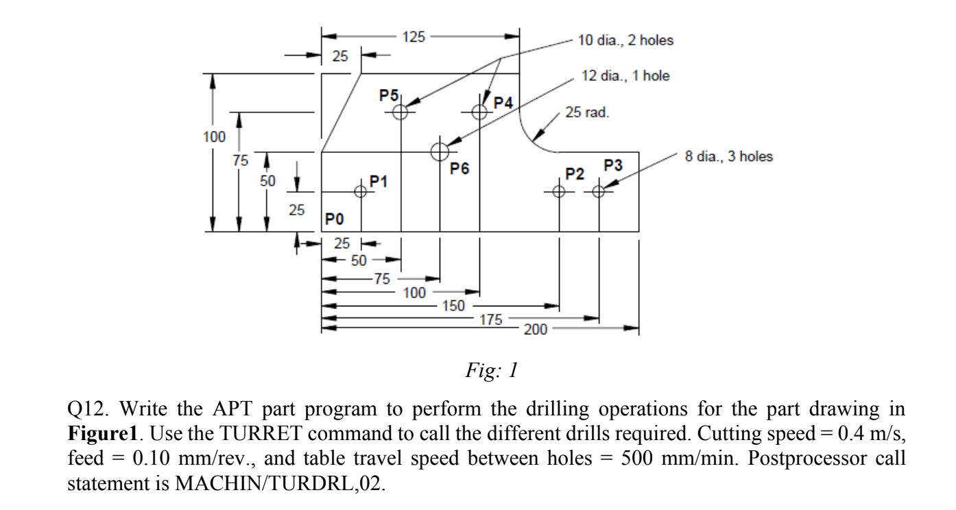 Solved Write the APT part program to perform the drilling | Chegg.com