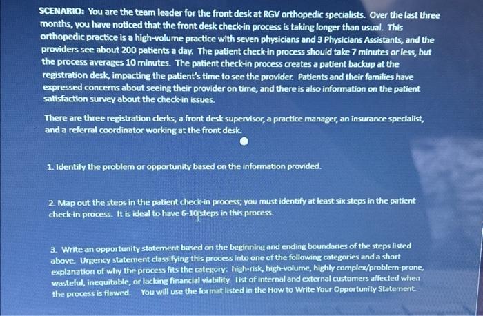 Solved SCENARIO: You are the team leader for the front desk | Chegg.com