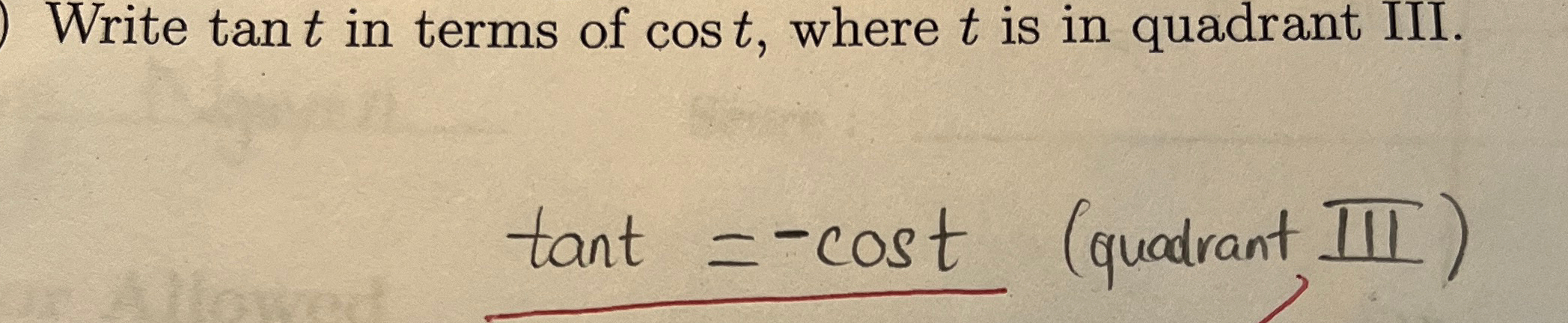Solved Write tant ﻿in terms of cost, ﻿where t ﻿is in | Chegg.com